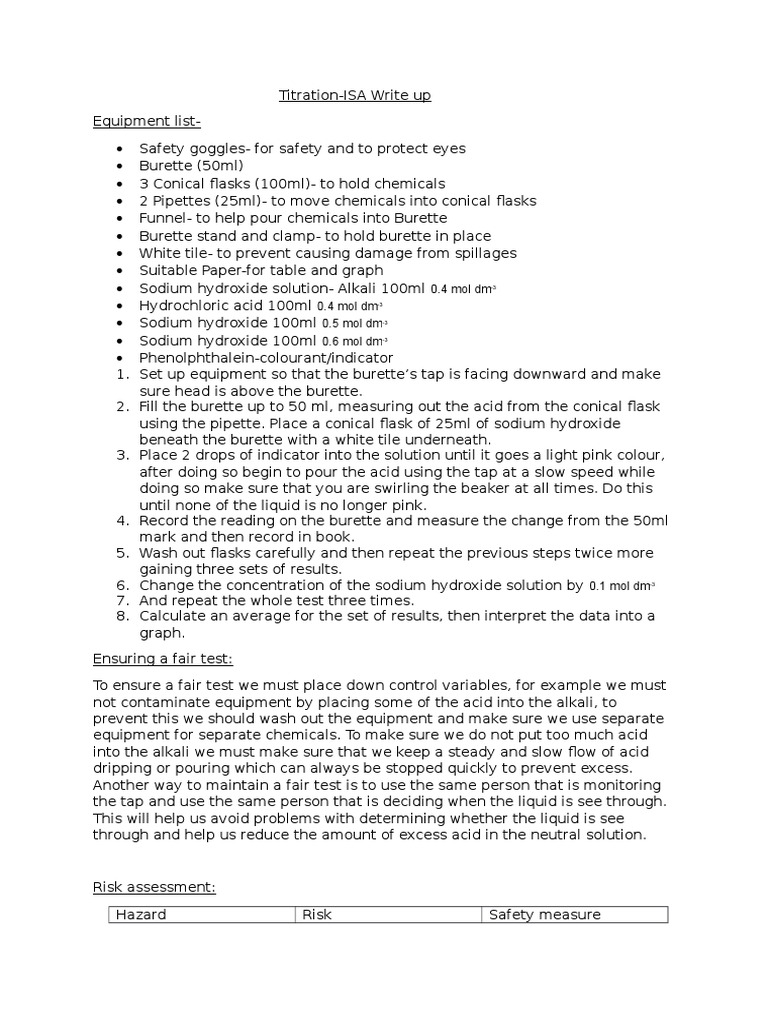 Titration Lab Equipment & Procedure | PDF | Sodium Hydroxide | Sodium