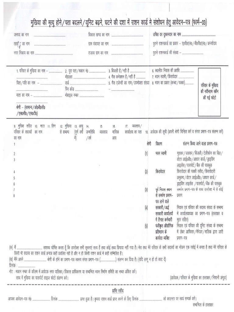 Form of Sansodhan Ration Card | PDF