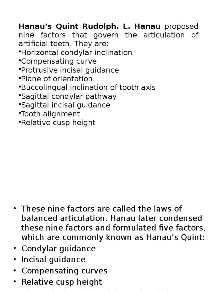 Hanau's Quint Rudolph. L. Hanau Proposed | PDF | Dentures | Anatomical ...