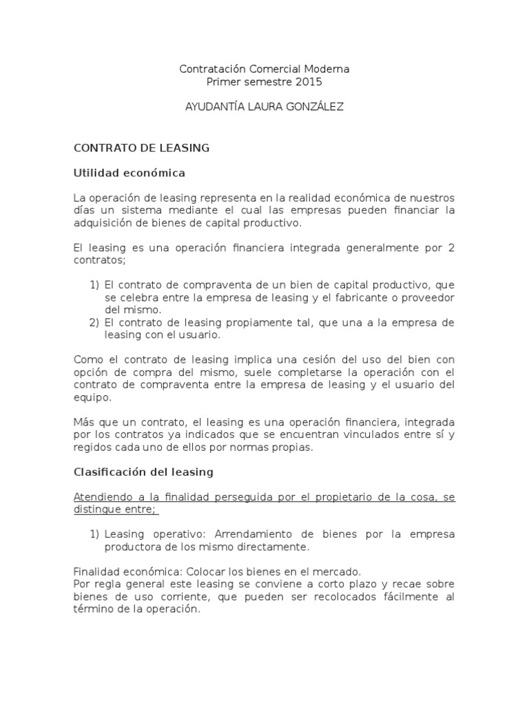 Contrato de Leasing Financiero. | Arrendamiento | Negocios (general)