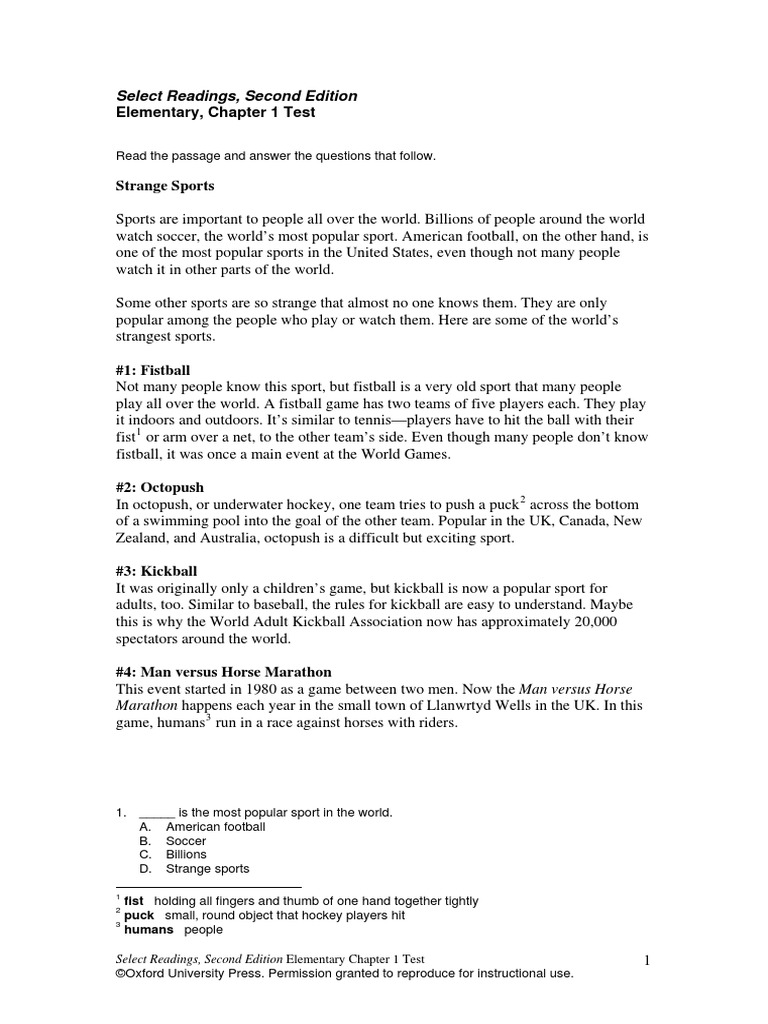 Elementary, Chapter 1 Test: Select Readings, Second Edition | PDF ...