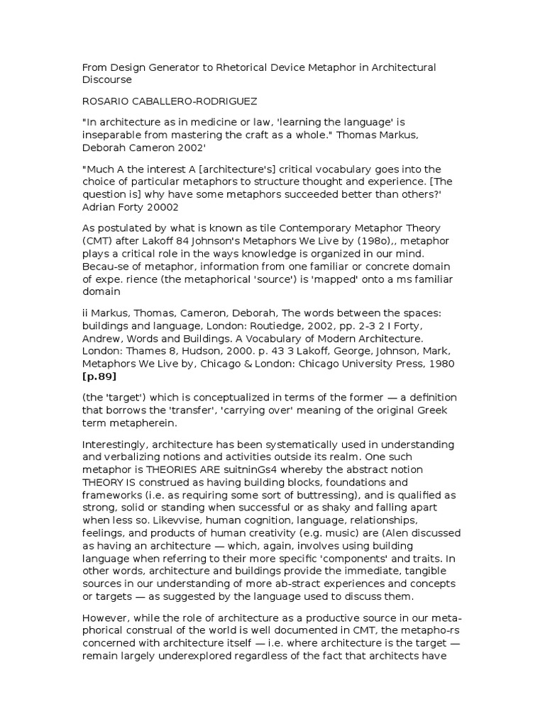 From Design Generator To Rhetorical Device Metaphor in Architectural ...