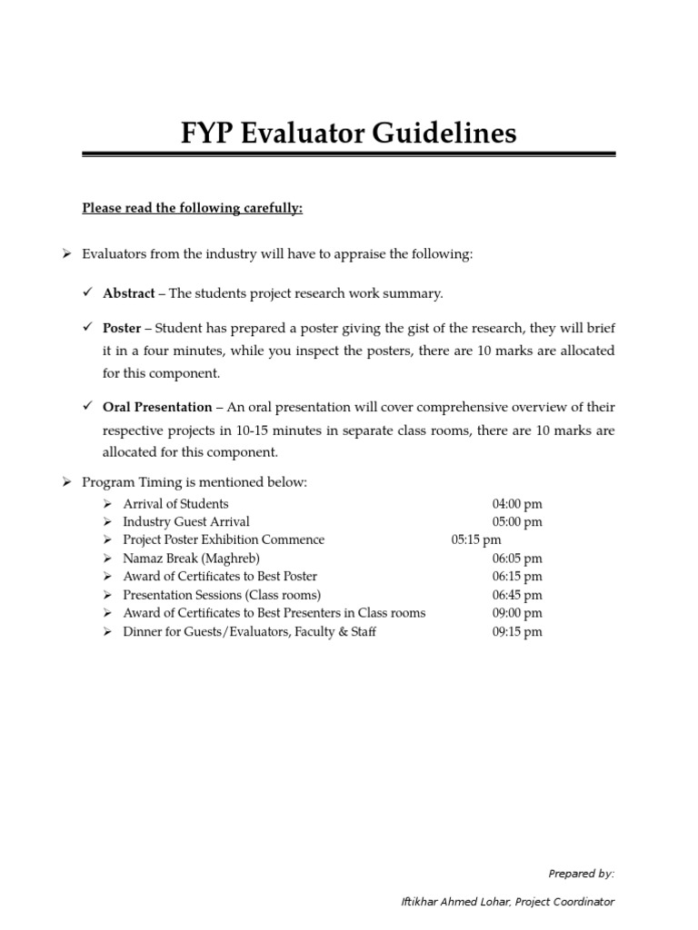 Guidelines FYP Evaluators | PDF | Business | Art