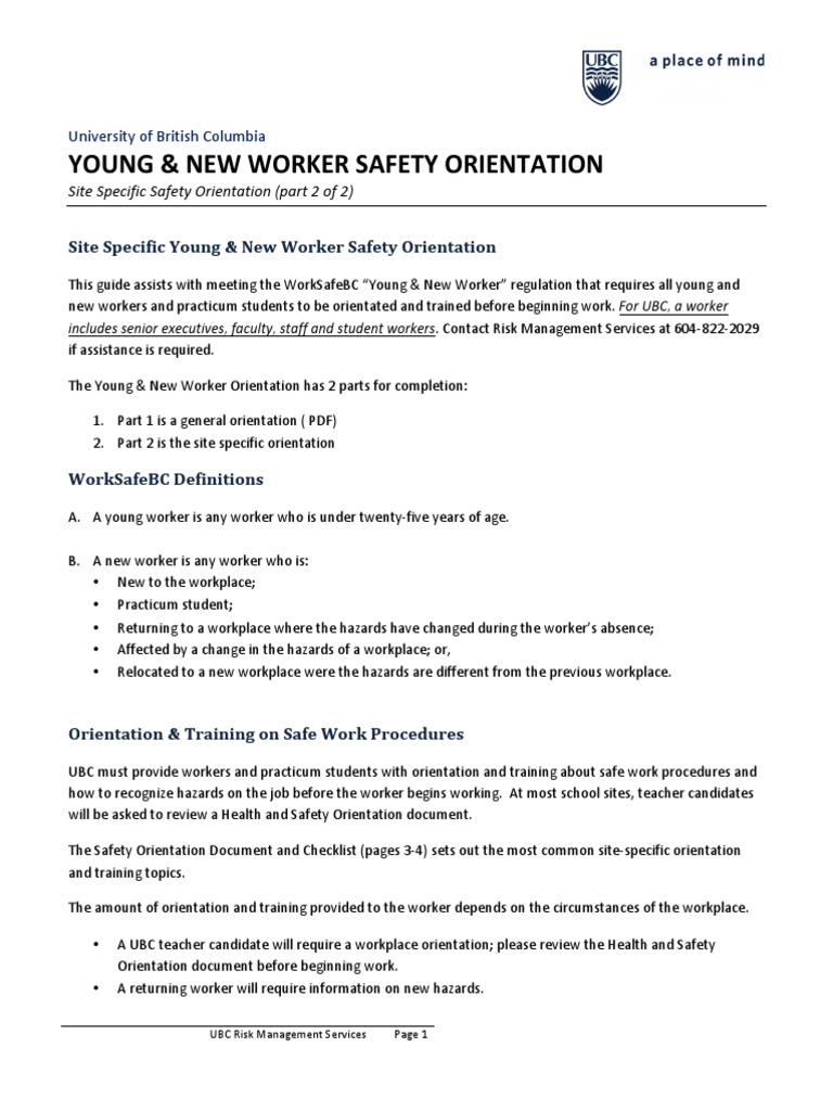 Young & New Worker Safety Orientation | PDF | Personal Protective ...