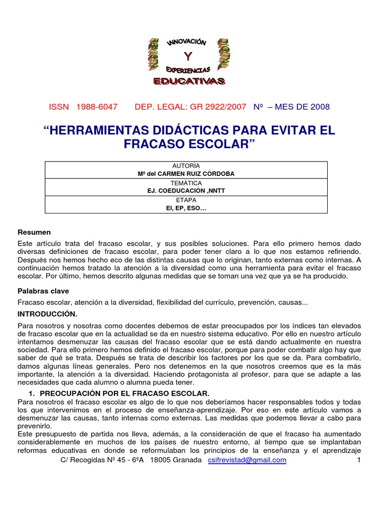 Estrategias para Reducir El Fracaso Escolar PDF | PDF