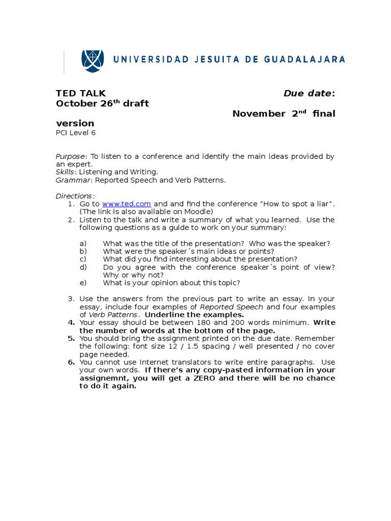 Assignment 3 - Lies - TED TALK | PDF | Vocabulary | Paragraph