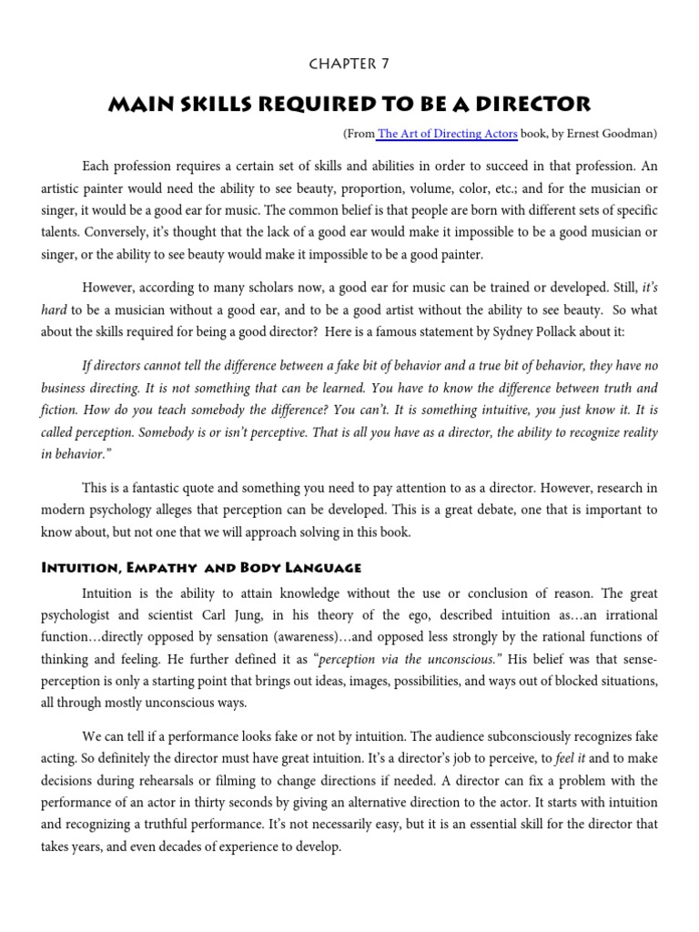 Main Skills Required To Be A Director: (From Book, by Ernest Goodman ...