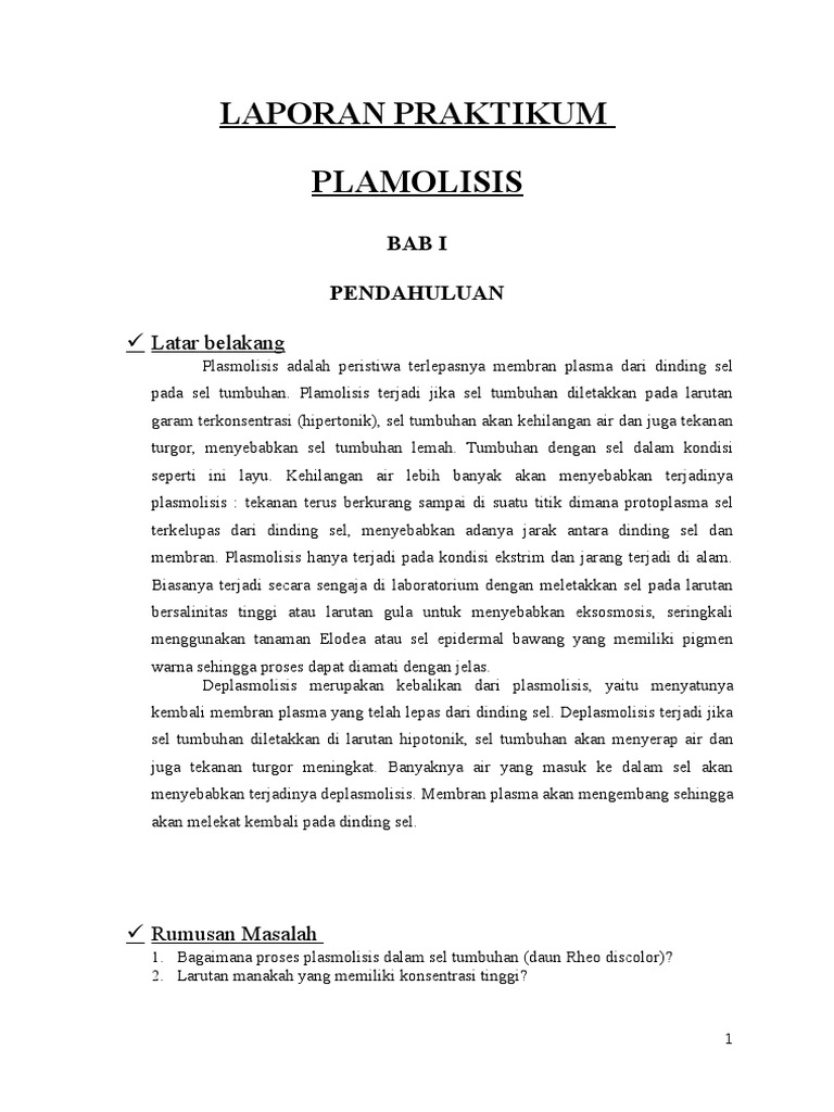 Laporan Praktikum Biologi (Plasmolisis) | PDF