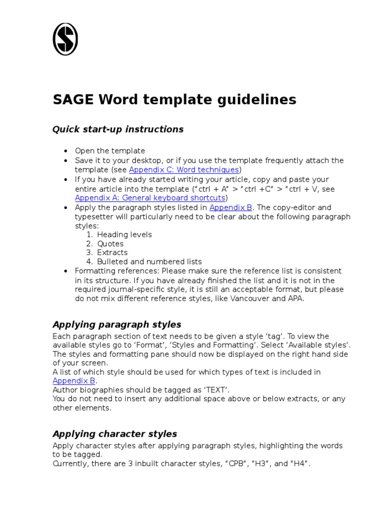 Sage Word Template Guidelines 3 | PDF | Paragraph | Copy Editing