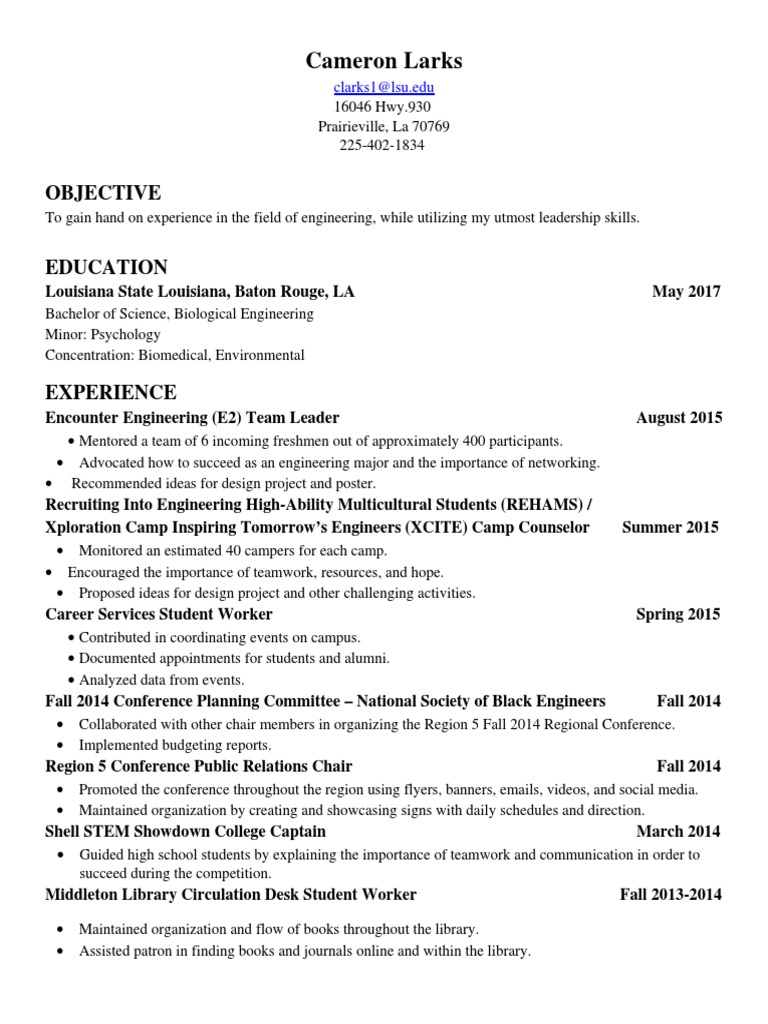 Cameron Larks Resume Lsu | PDF