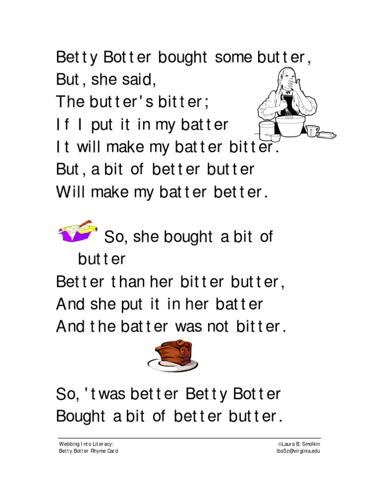 Betty Botter Bought Some Butter | PDF