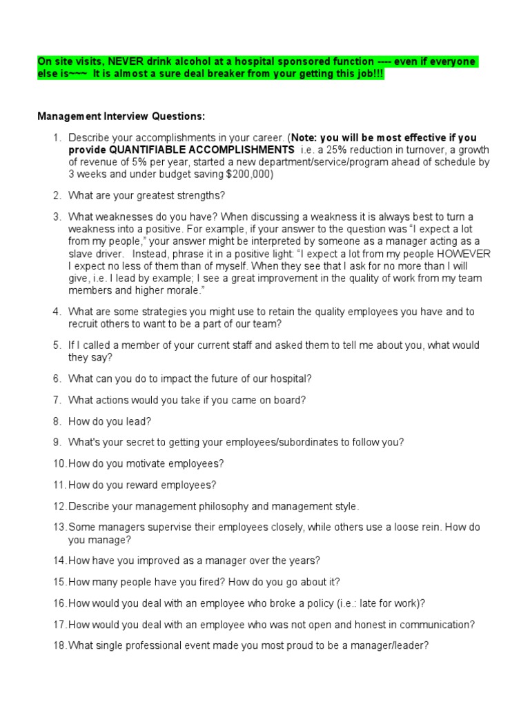 Healthcare Management Interview Questions | PDF | Behavioural Sciences ...