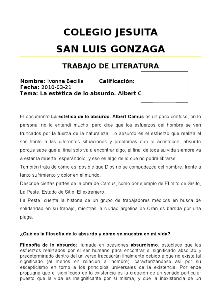 Filosofía de Lo Absurdo | PDF | Albert Camus | Metafísica