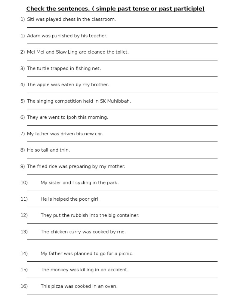 Check Sentences (Simple Past Tense and Past Participle) | PDF | Home ...
