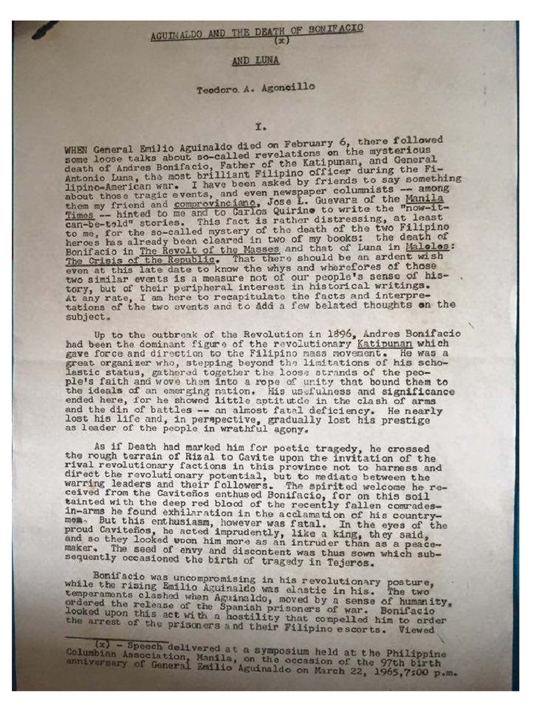 Aguinaldo and The Death of Bonifacio and Luna by Teodoro Agoncillo | PDF