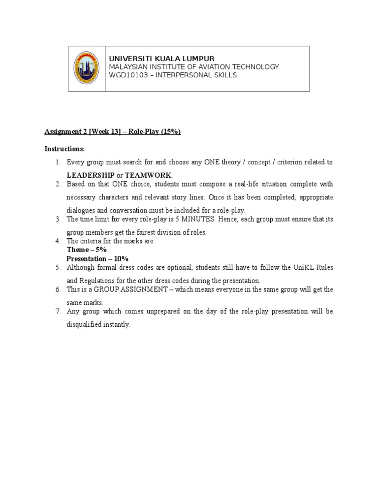 Role-Play Assignment on Leadership Skills | PDF | Career & Growth ...