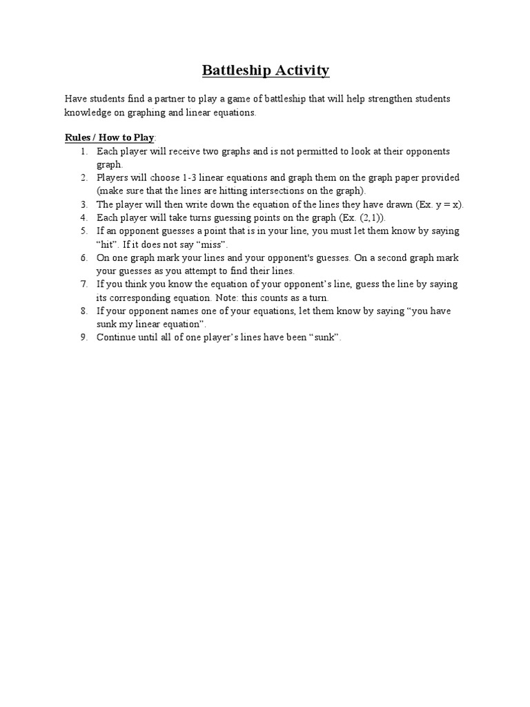 Graphing Battleship Game Guide | PDF