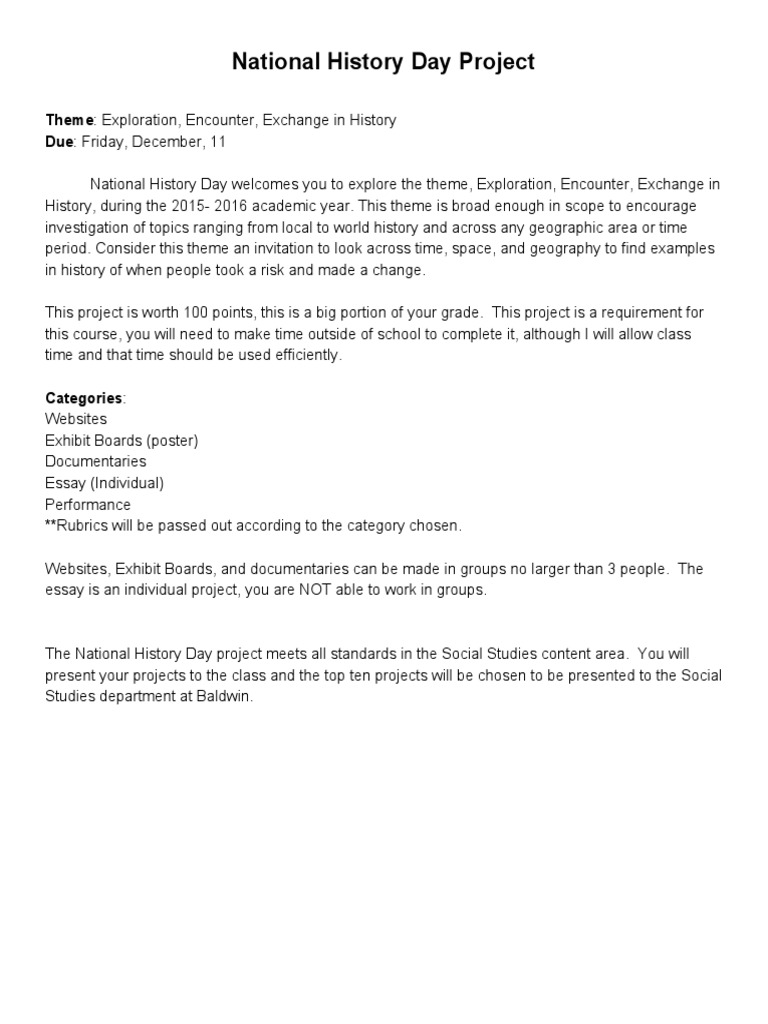National History Day Project Guide | PDF | Social Science | Foreign ...
