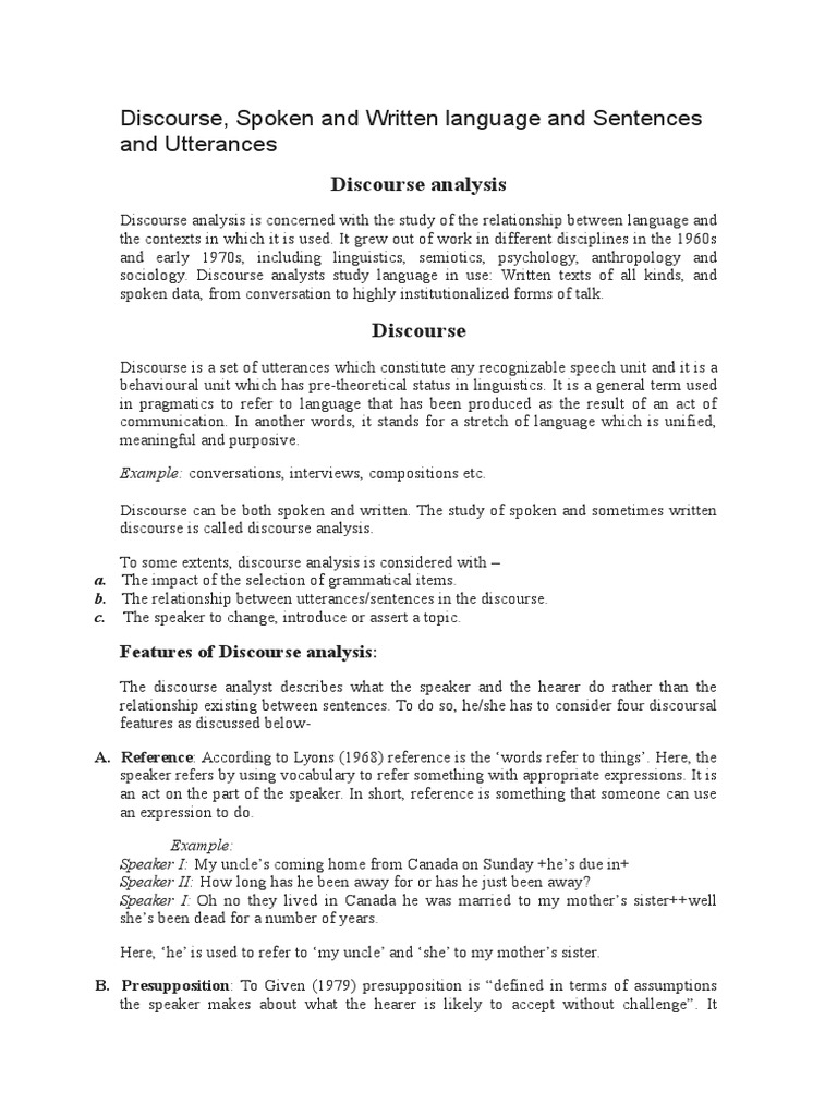 Discourse Analysis | Download Free PDF | Sentence (Linguistics ...