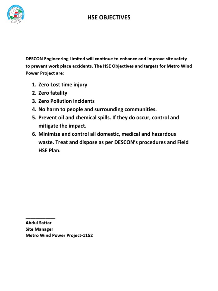 Hse Objectives | PDF