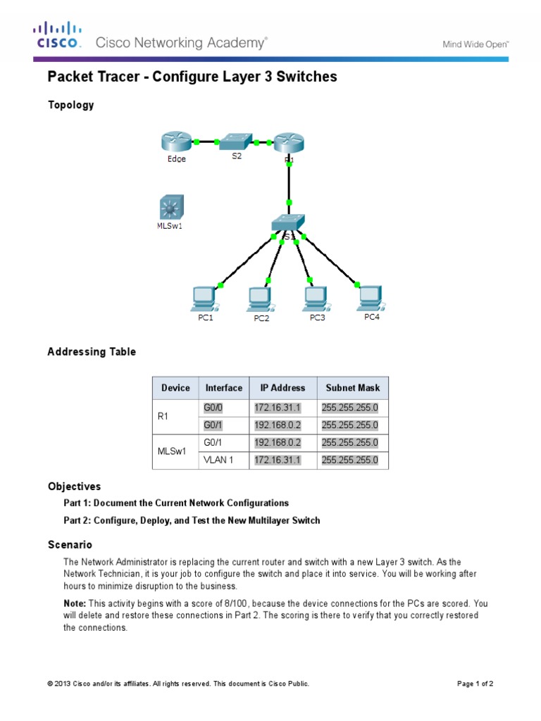 5.3.3.5 Packet Tracer - Configure Layer 3 Switches Instructions | PDF ...