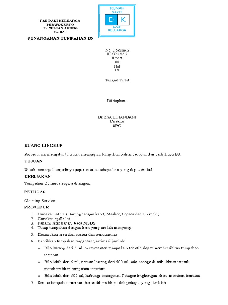 SOP Penanganan Tumpahan B3 | PDF