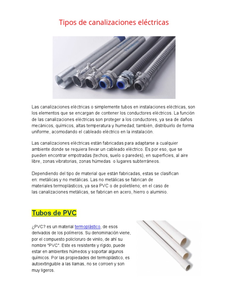 Tipos de Canalizaciones Electricas | PDF | Cobre | Resistencia Eléctrica y Conductancia