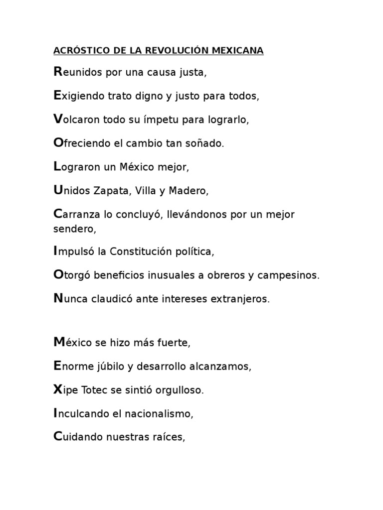 Acróstico de la Revolución Mexicana | PDF | Ciencias sociales | Viajes ...