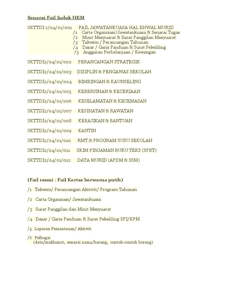 Senarai Fail Induk HEM | PDF