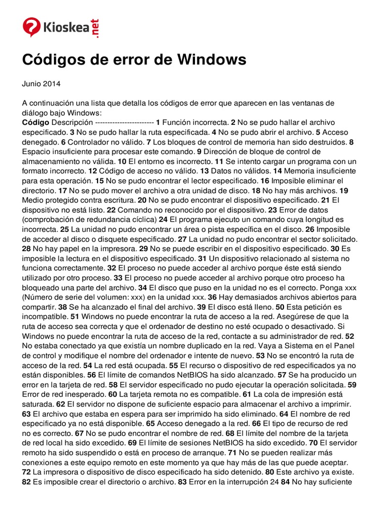 Codigos de Error de Windows 1233 k6jhd6 | PDF | Archivo de computadora ...