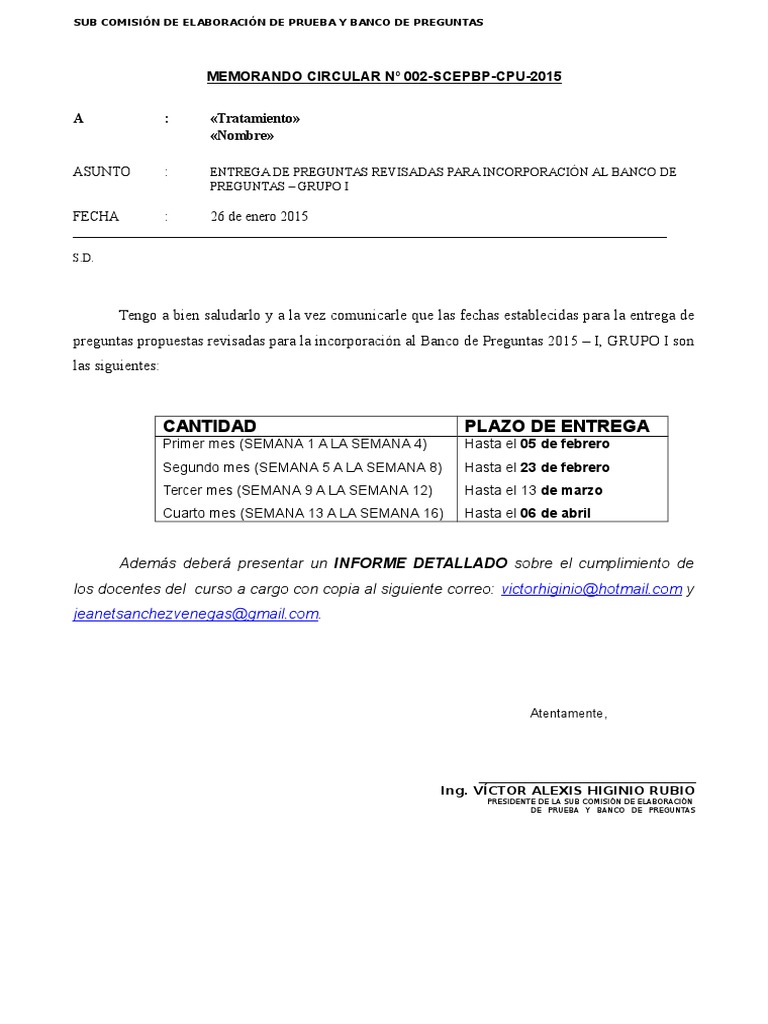 Memorando Circular 001 Banco de Preguntas | PDF | Crecimiento personal y profesional