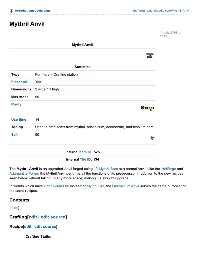 Terraria.gamepedia.com Mythril Anvil | Nature