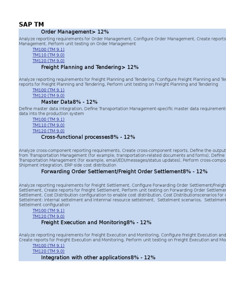 SAP TM Course Guide | PDF | Cargo | Business
