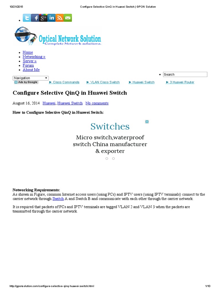 Configure Selective QinQ in Huawei Switch - GPON Solution | PDF ...
