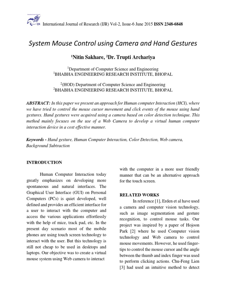 System Mouse Control Using Camera and Hand Gestures | PDF | Human ...