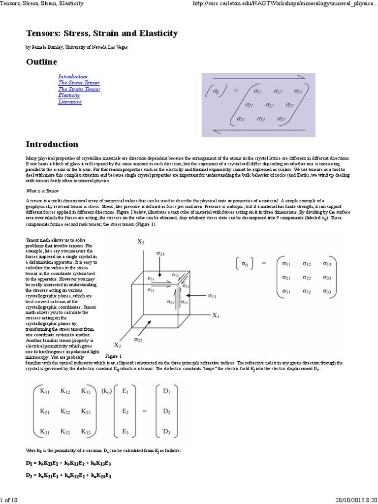 Tensors, Stress, Strain, Elasticity | PDF | Stress (Mechanics) | Deformation (Mechanics)