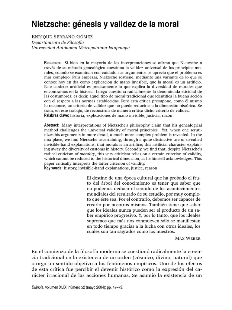 Nietzsche-Génesis y Validez de La Moral | PDF | Friedrich Nietzsche | Conocimiento