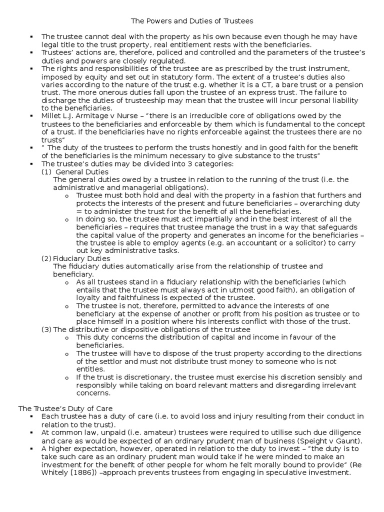 The Powers and Duties of Trustees | Trust Law | Trustee