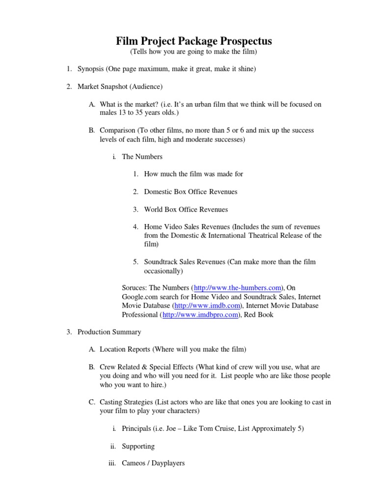 Film Project Package Prospectus (Template) | PDF | Investor | Stocks