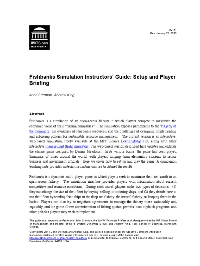 Fishbanks Simulation Instructors' Guide - Setup and Player Briefing ...