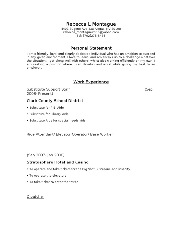 Resume of Rebecca - Montague2000 | PDF
