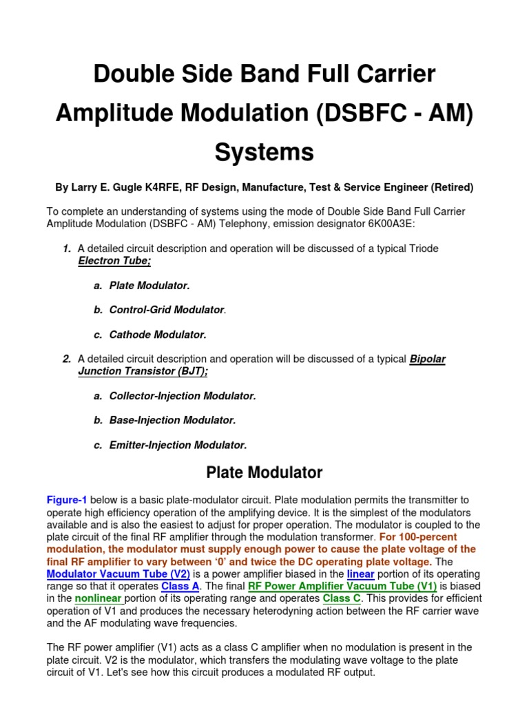 Am DSBFC Systems (By Larry E. Gugle K4rfe) | PDF | Amplifier | Vacuum Tube