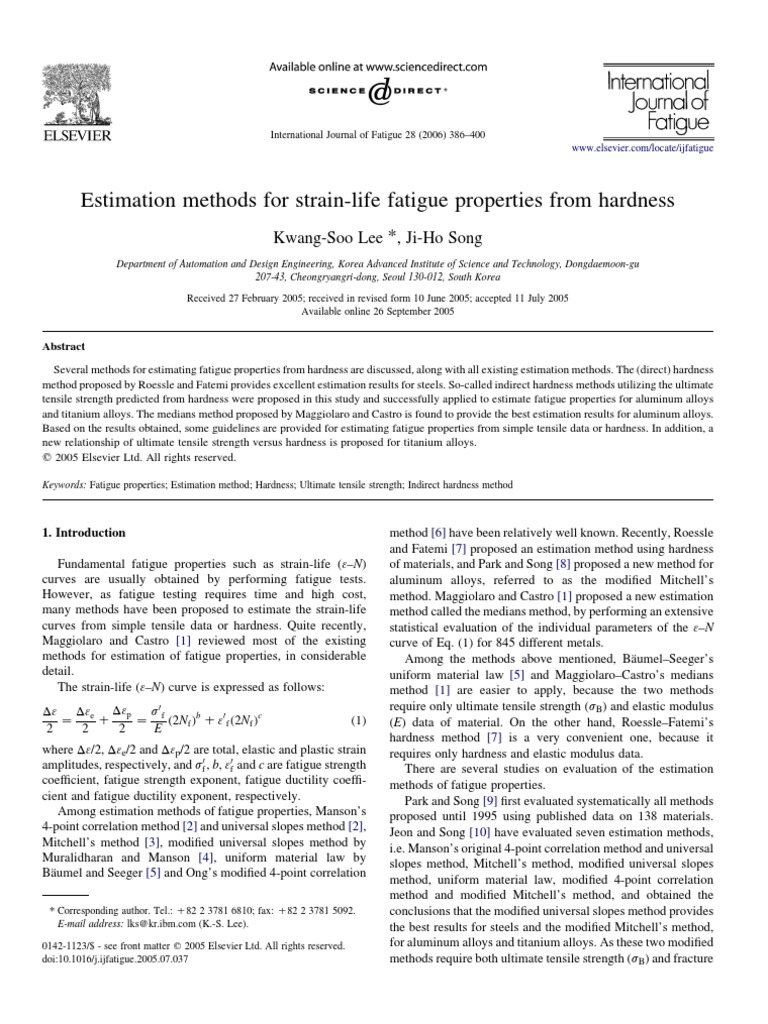 Estimation Methods For Strain-Life Fatigue Properties From Hardness ...