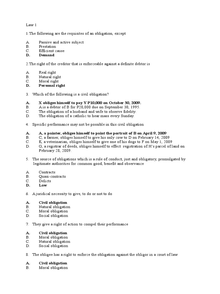 Test Bank Law 1 Cpar | PDF | Guarantee | Law Of Obligations