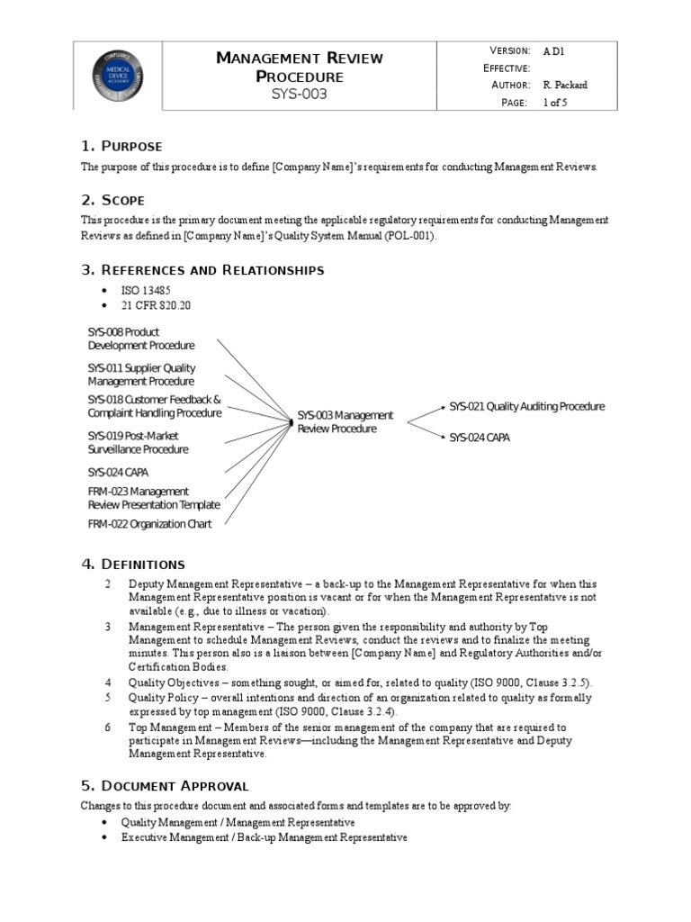 SYS 003 A D1 Management Review Procedure | PDF | Risk Management ...