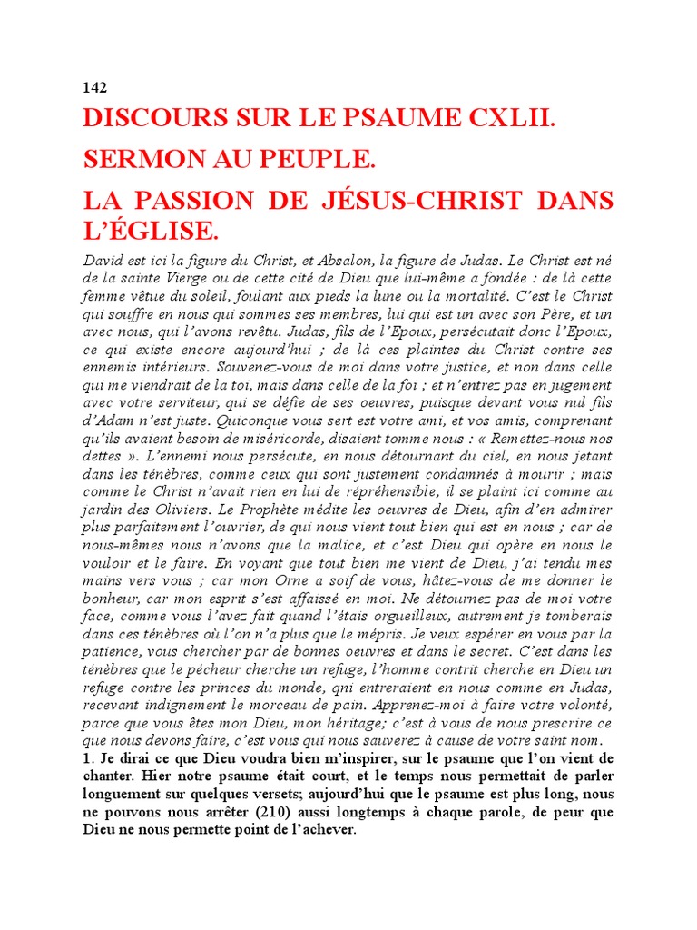 Sermon sur le Psaume 142 | PDF | Augustin d'Hippone | David