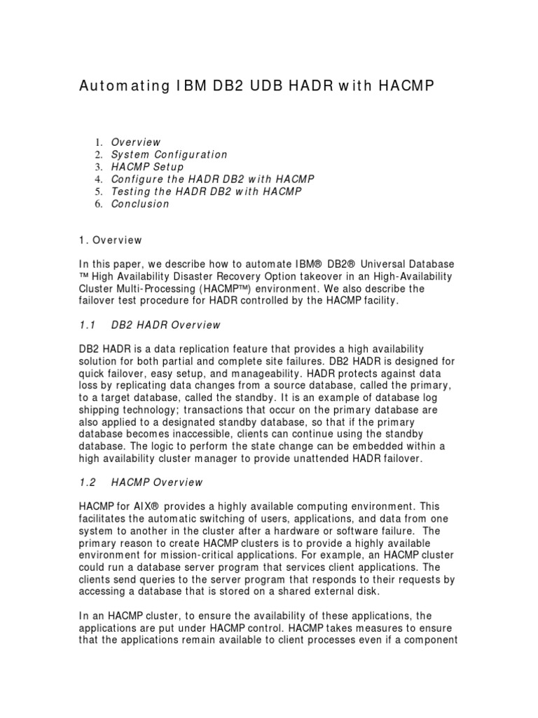 Automating Ibm Db2 Udb Hadr With Hacmp | PDF | Computer Cluster | Ibm Db2