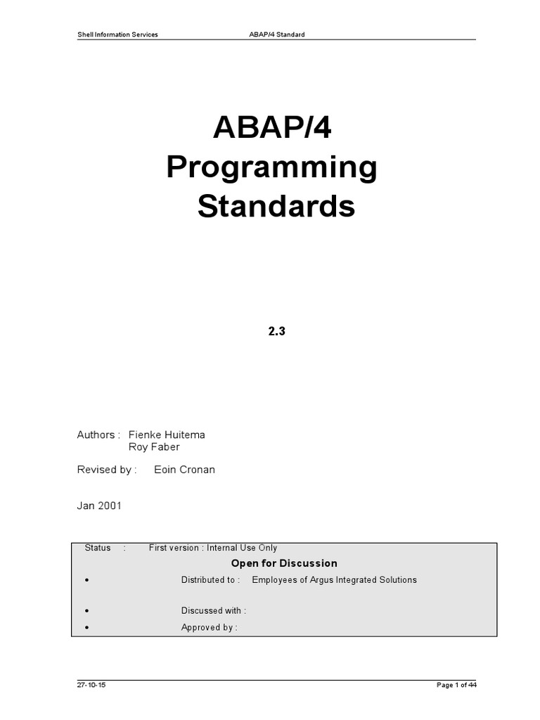 Abap Standards And Conventions Pdf Class Computer Programming Object Computer Science 