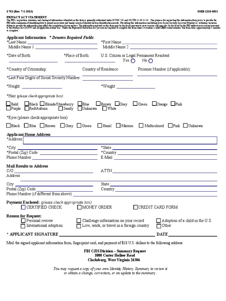 FBI Police Clearance Certificate Form | PDF | Politics | Social Science