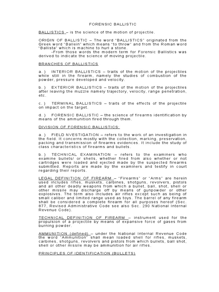 Forensic Ballistic Notes | PDF | Firearms | Cartridge (Firearms)